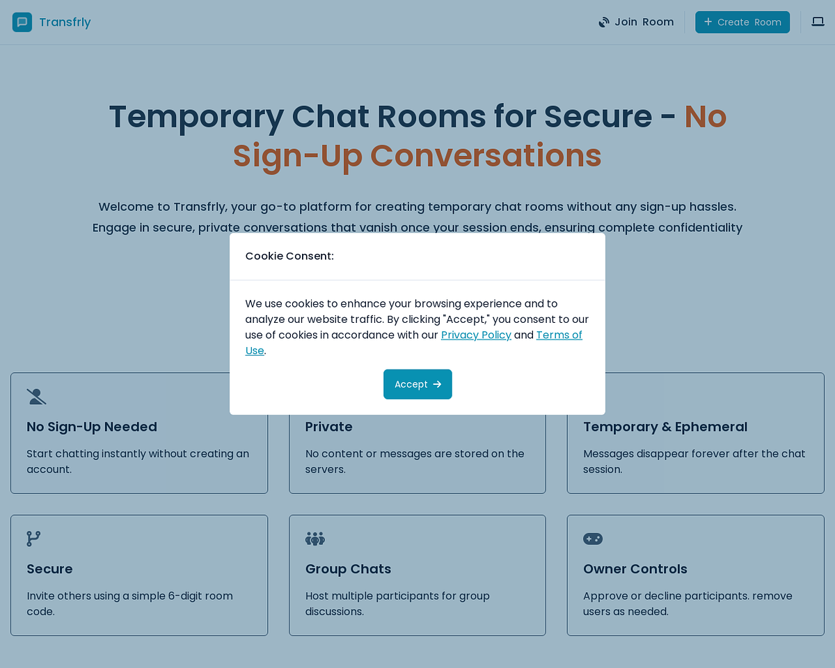 Transfrly | Temporary & Secure Chat Rooms – No Sign-Up Needed — SaaS ...